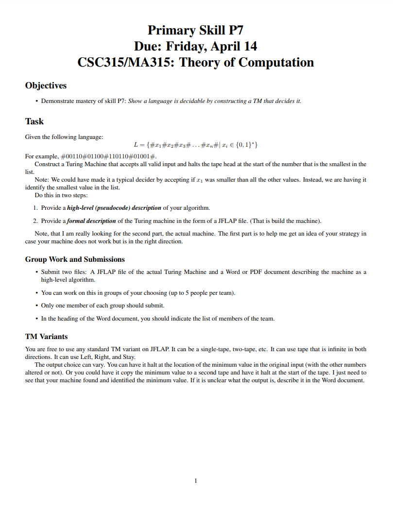 Solved Primary Skill P7 Due: Friday, April 14 CSC315/MA315: | Chegg.com