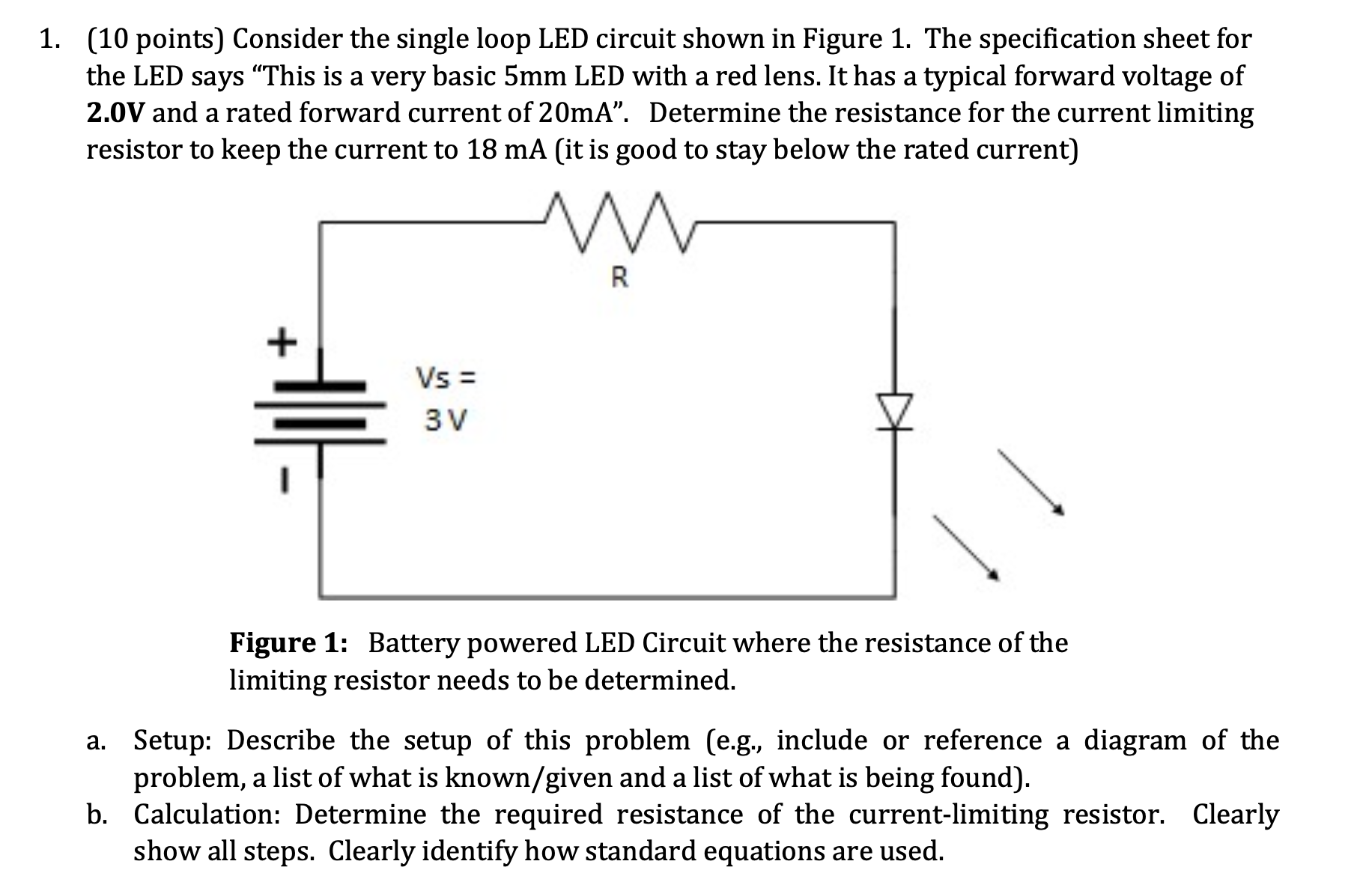 Solved (10 points) Consider the single loop LED circuit | Chegg.com