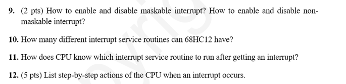 Solved 9. (2 pts) How to enable and disable maskable | Chegg.com