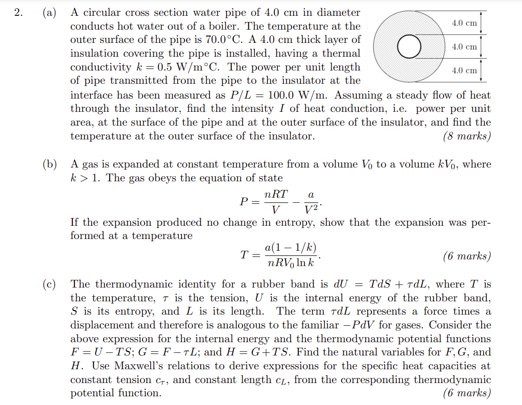 Solved (a) ﻿A circular cross section water pipe of 4.0 cm in | Chegg.com