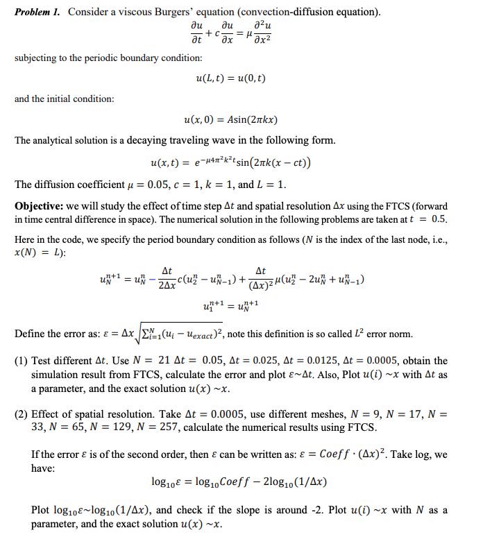 Problem 1. Consider a viscous Burgers' equation | Chegg.com