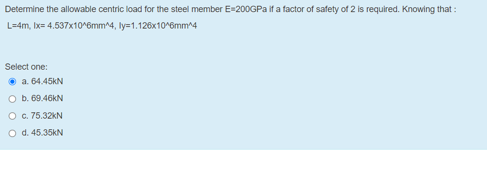 Solved Determine the allowable centric load for the steel | Chegg.com