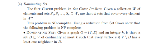 (4) Dominating Set The SET COVER problem is: Set | Chegg.com