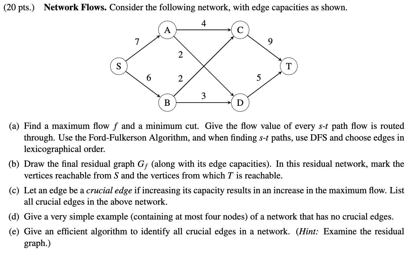 Solved (20 ﻿pts.) ﻿Network Flows. Consider the following | Chegg.com
