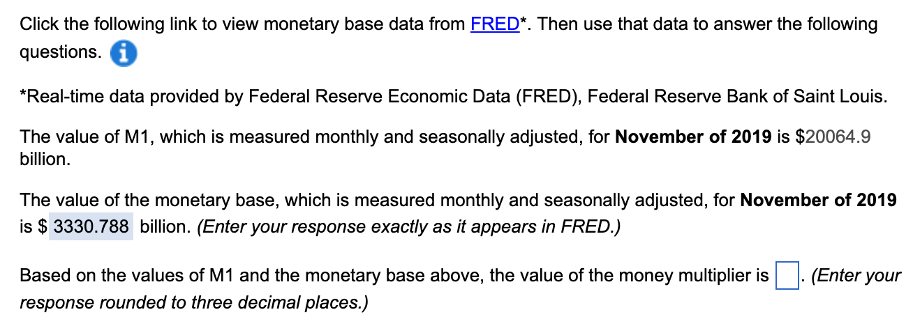 Solved Click the following link to view monetary base data | Chegg.com