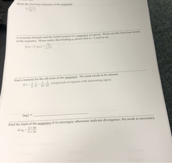 Solved Write the first four elements of the sequence 1) 3m- | Chegg.com