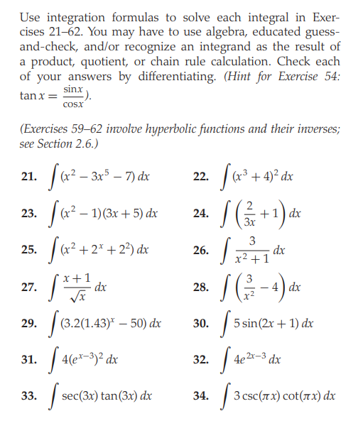 Solved Use Integration Formulas To Solve Each Integral In