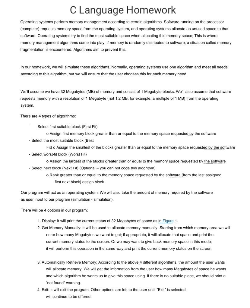 Solved C Language Homework Operating systems perform memory | Chegg.com
