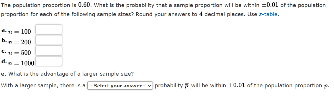 The population proportion is 0.60 . What is the | Chegg.com