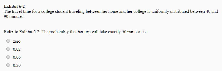 Solved Exhibit 6-2 The travel time for a college student | Chegg.com