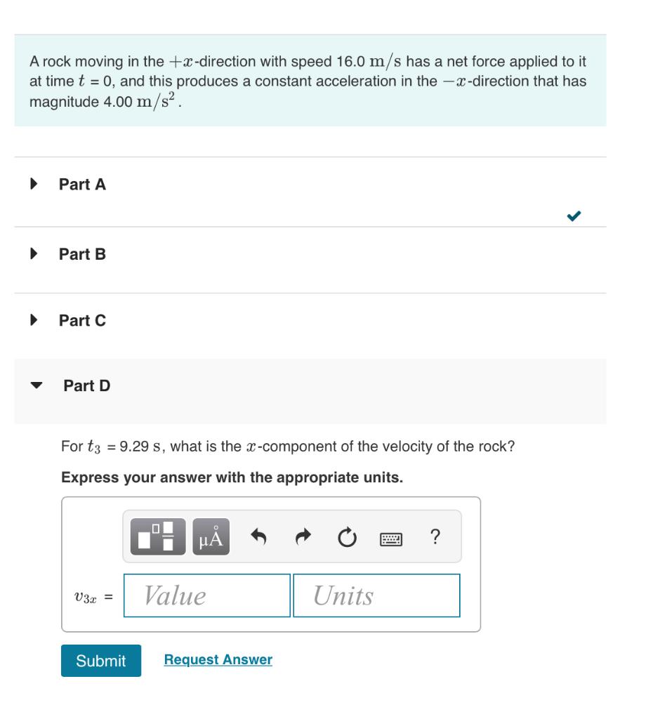 Solved A rock moving in the +x-direction with speed 16.0 m/s | Chegg.com