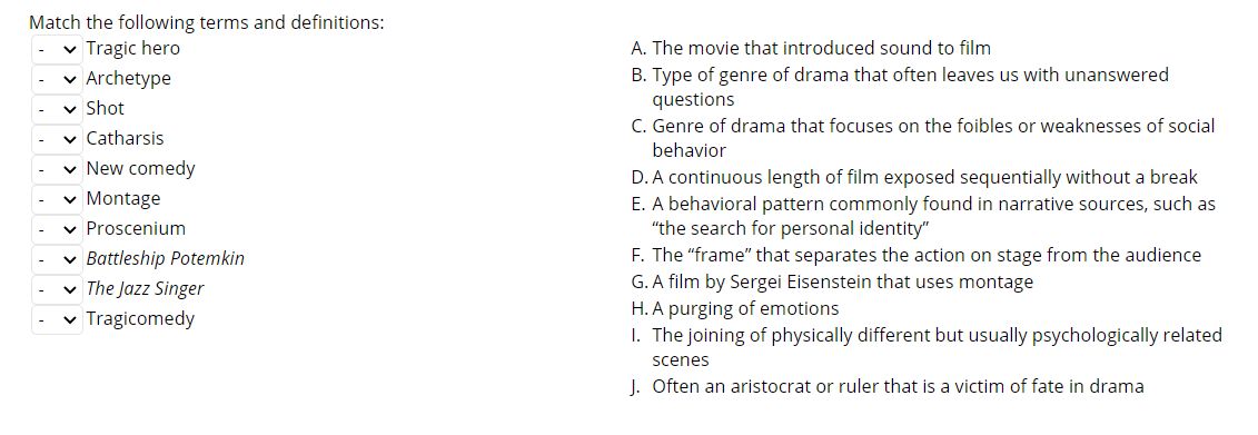 Solved Match the following terms and definitions: Tragic | Chegg.com