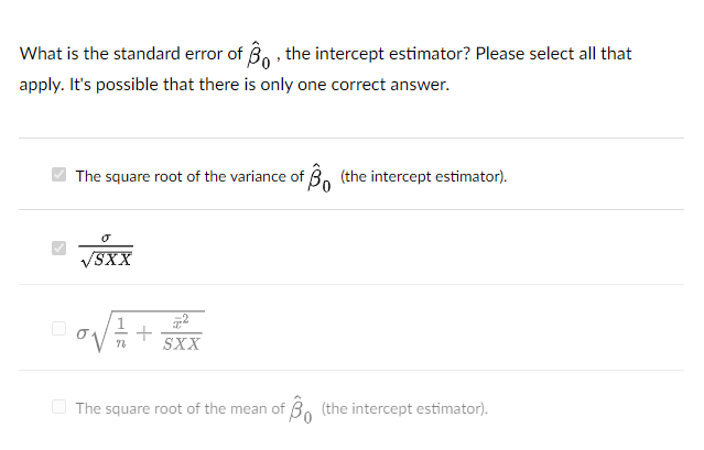Solved What is the standard error of Bo, the intercept | Chegg.com