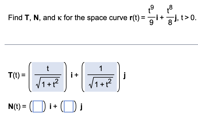 Solved Find T,N, and κ for the space curve | Chegg.com