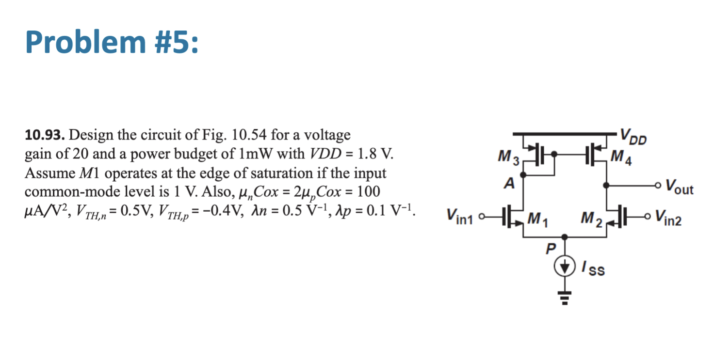 Problem \#5: 10.93. Design the circuit of Fig. 10.54 | Chegg.com