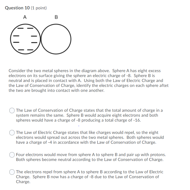 Solved Question 11 (1 point) The electrostatic force between | Chegg.com