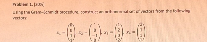 Solved Problem 1. [20%] Using the Gram-Schmidt procedure, | Chegg.com