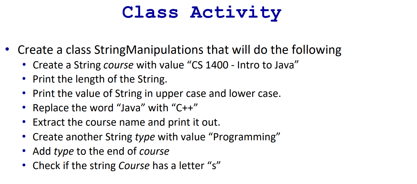 Solved - Create a class StringManipulations that will do the | Chegg.com