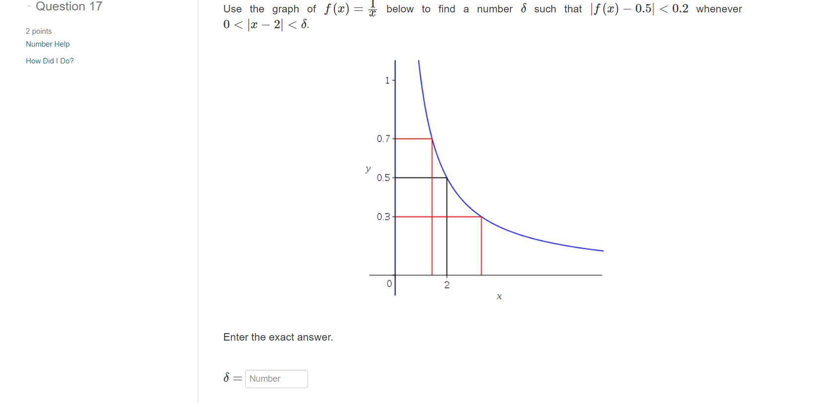 Solved Use the graph of f(x)=x1 below to find a number δ | Chegg.com