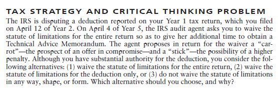 Solved TAX STRATEGY AND CRITICAL THINKING PROBLEM The IRS is | Chegg.com