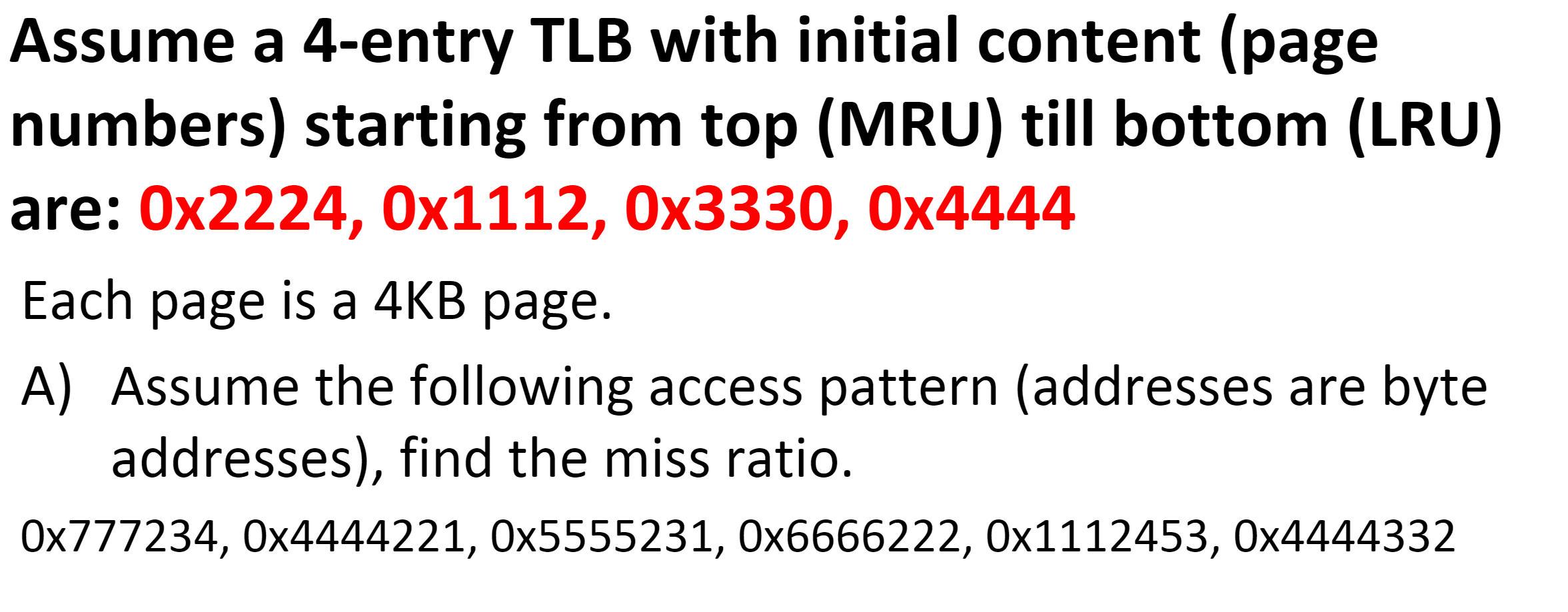 Assume a 4-entry TLB with initial content (page | Chegg.com