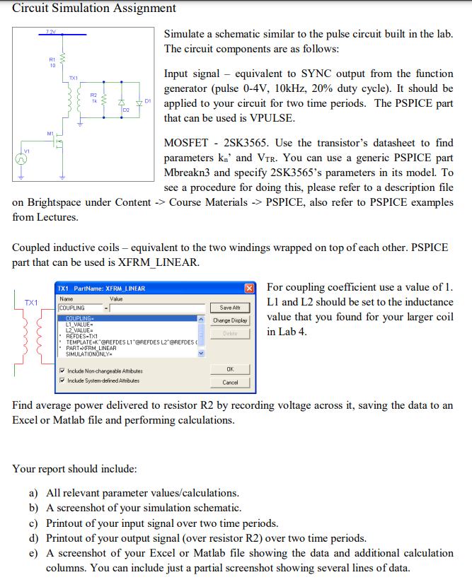 Circuit Simulation Assignment Simulate a schematic | Chegg.com