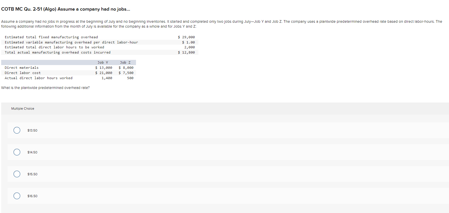 Solved COTB MC Qu. 2-51 (Algo) Assume a company had no | Chegg.com
