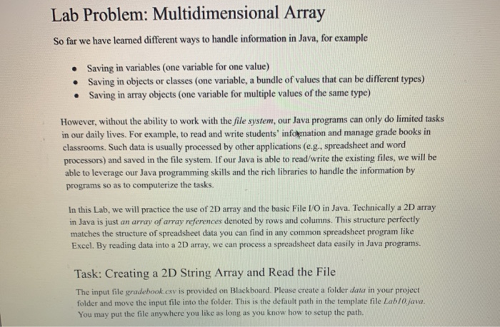Solved Cse 110 Lab 10 Lab Topics Multidimensional Array 2d