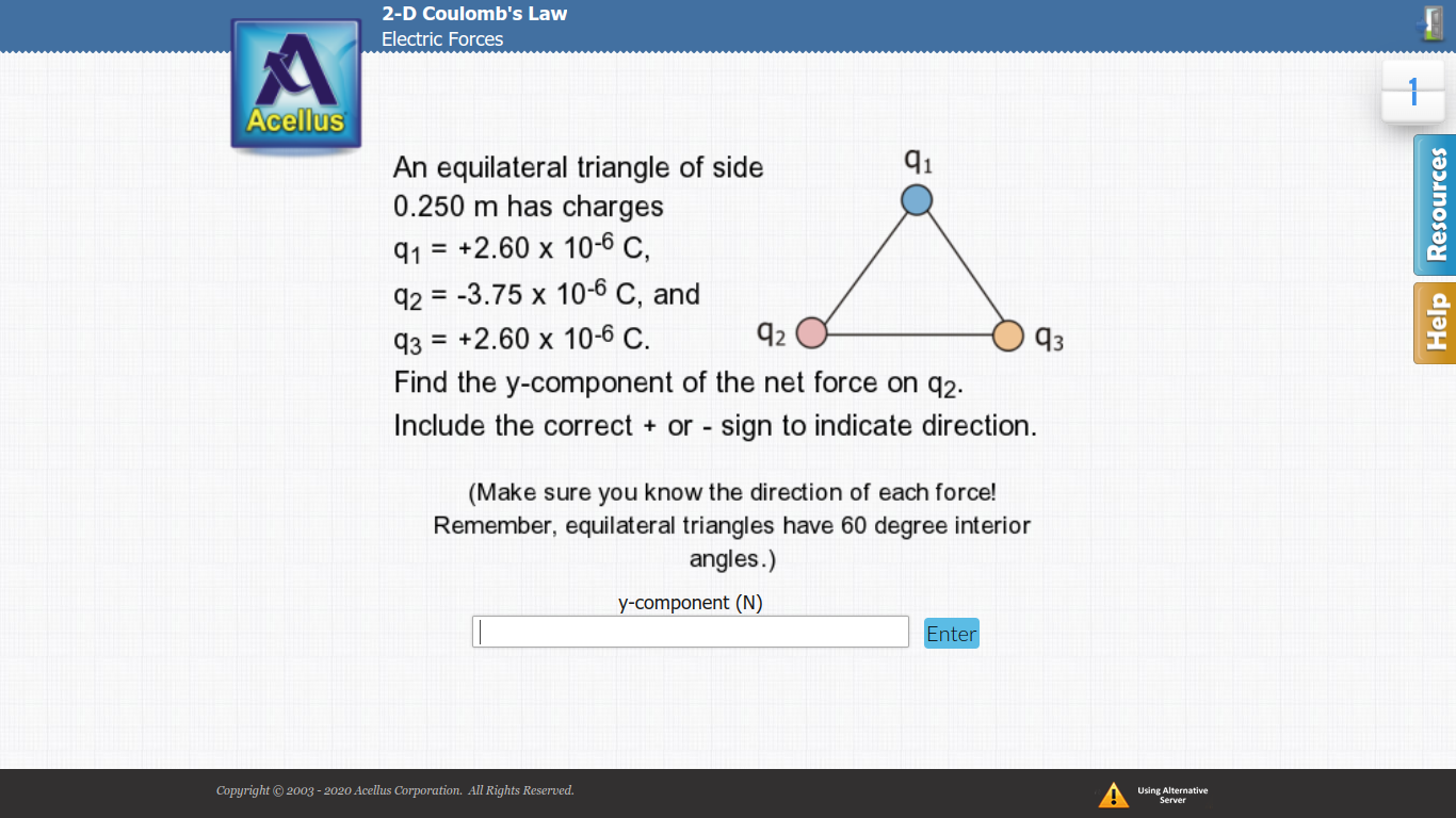 Solved 2-D Coulomb's Law Electric Forces Acellus Resources | Chegg.com