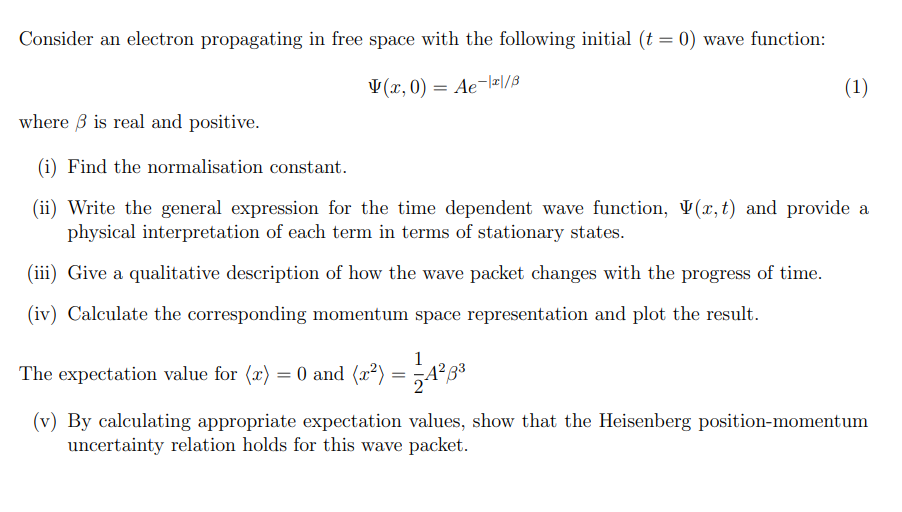 Solved Consider an electron propagating in free space with | Chegg.com