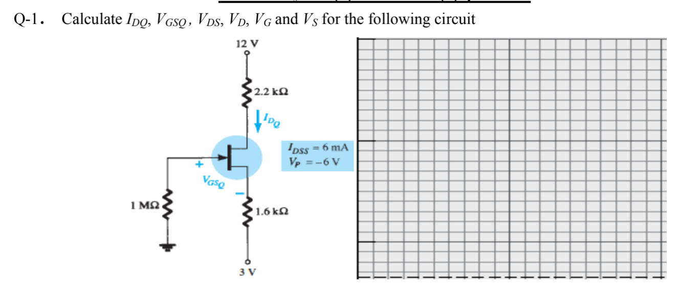 Solved Q-1. Calculate IpQ, VGsQ, Vps, VD, VG and Vs for the | Chegg.com