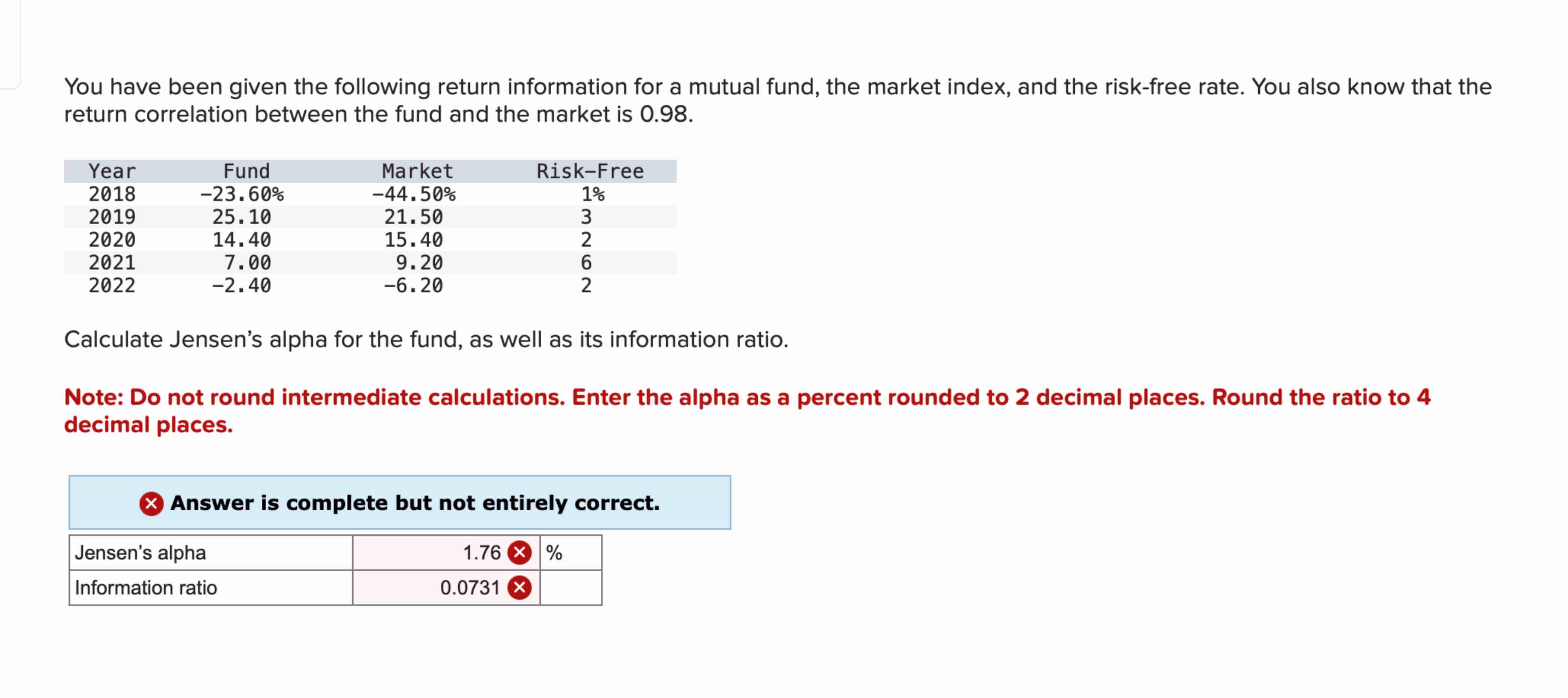 Solved You have been given the following return information | Chegg.com