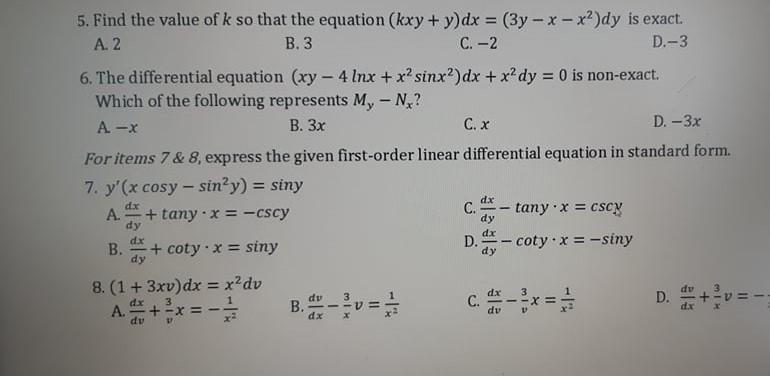 Solved 5. Find the value of k so that the equation (kxy + | Chegg.com