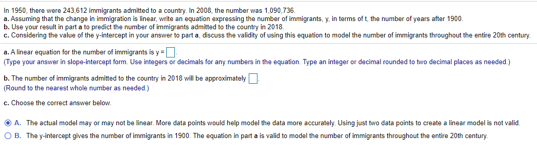 Solved In 1950, there were 243,612 immigrants admitted to a | Chegg.com