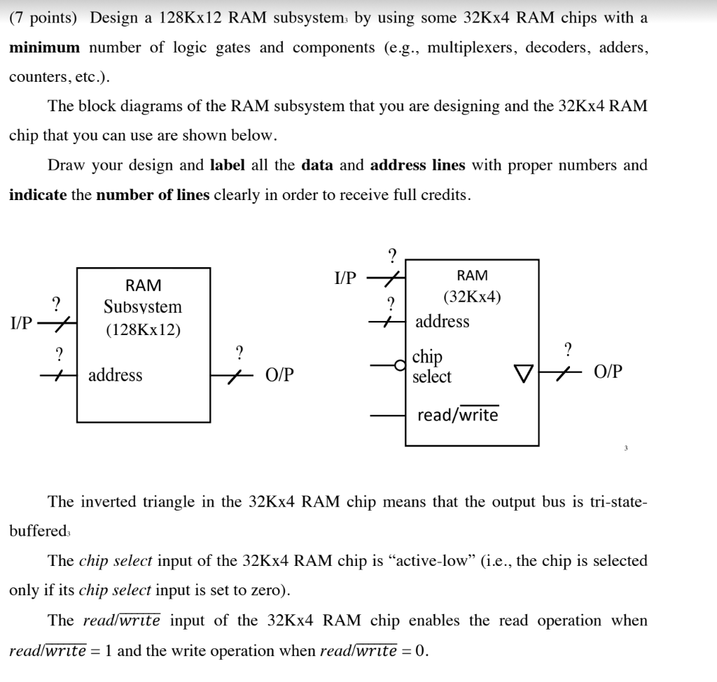 Solved (7 points) Design a 128Kx12 RAM subsystem by using | Chegg.com