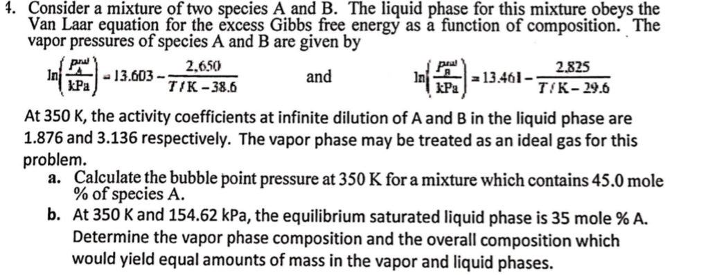 4. Consider a mixture of two species A and B. The | Chegg.com