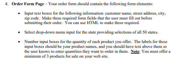 Solved 4. Order Form Page - Your order form should contain | Chegg.com