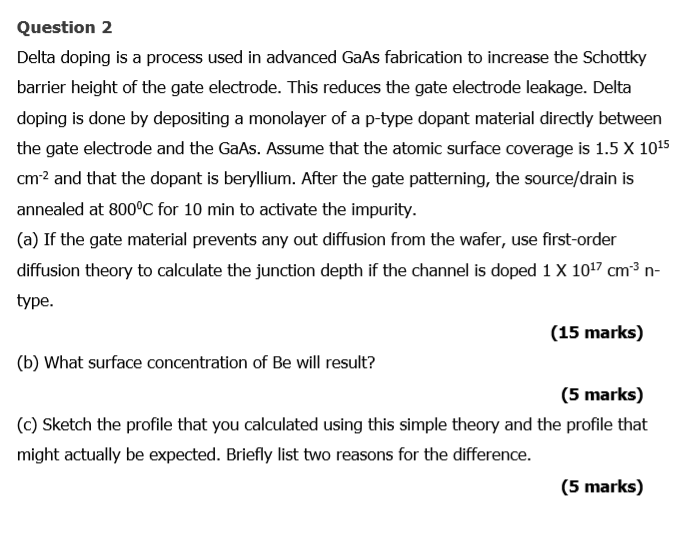 Solved Question 2 Delta doping is a process used in advanced | Chegg.com