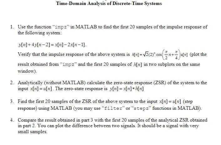Solved Time-Domain Analysis of Discrete-Time Systems 1. Use | Chegg.com