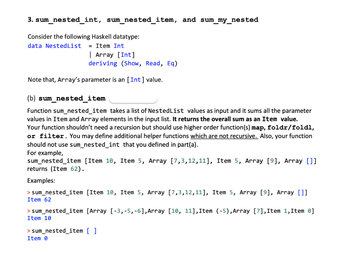 Solved 3 Sum Nested Int Sum Nested Item And Sum My Nested