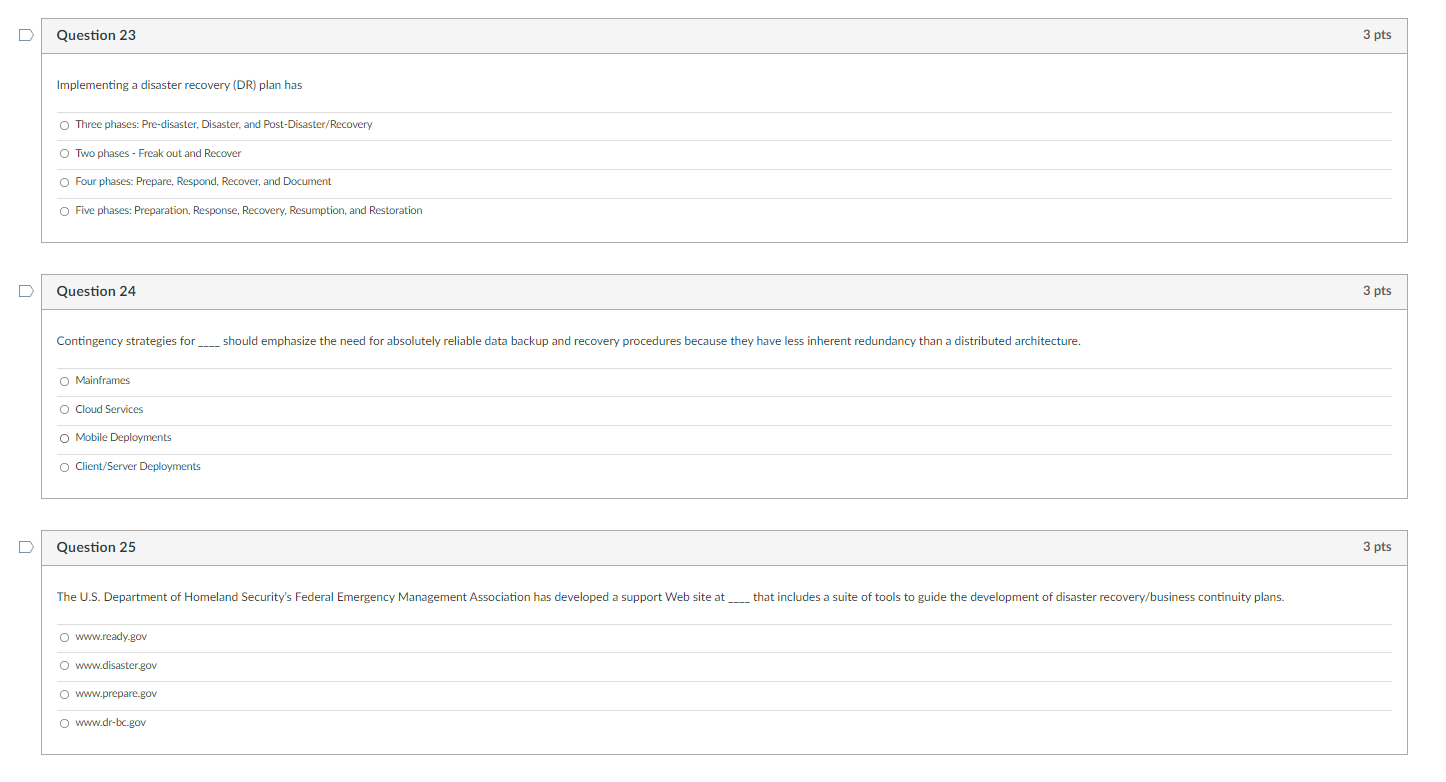 Solved D Question 23 3 pts Implementing a disaster recovery | Chegg.com