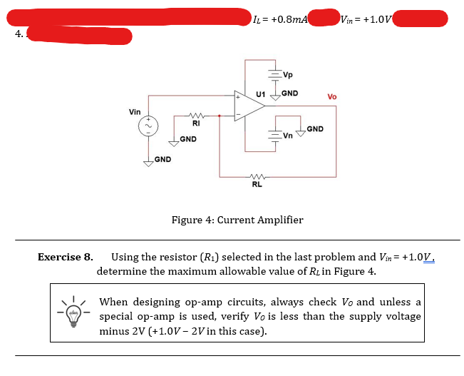 Solved Figure 4: Current Amplifier Exercise 8. Using the | Chegg.com