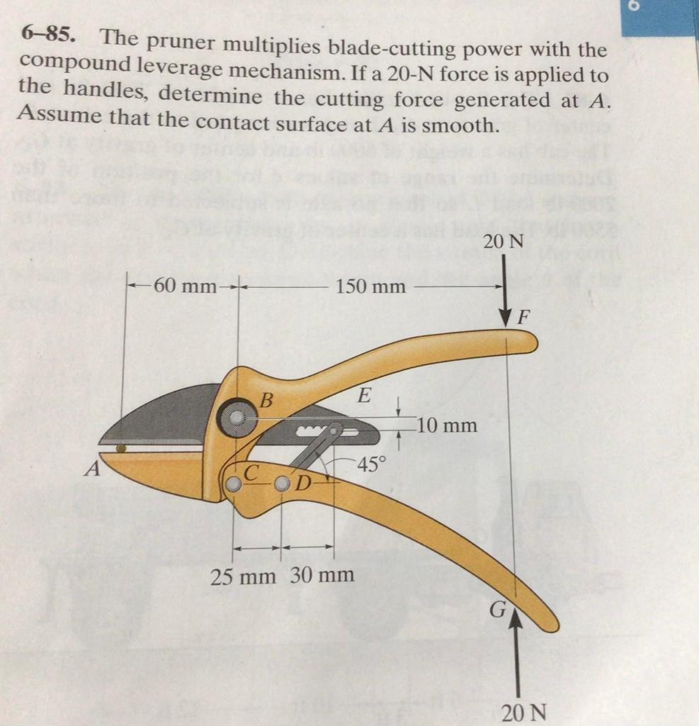 Solved 6–85. The pruner multiplies blade-cutting power with | Chegg.com