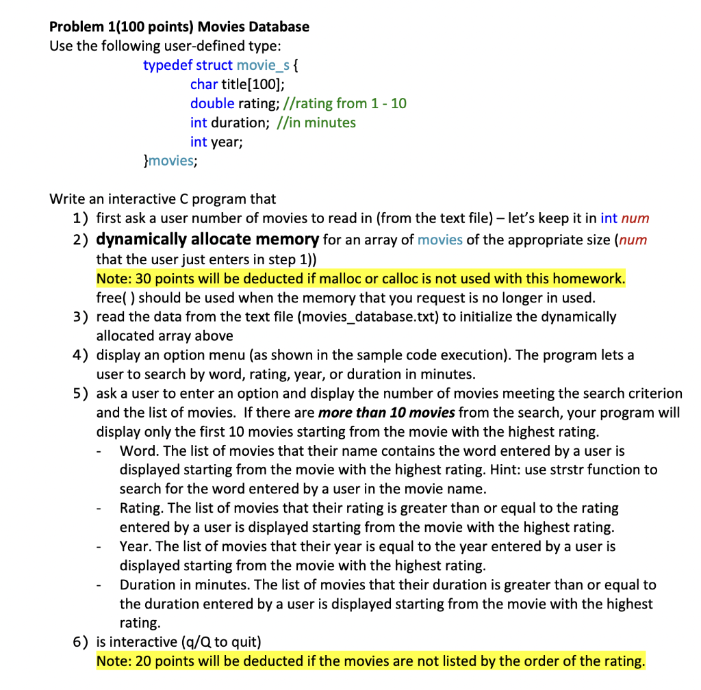 Solved Problem 1(100 points) Movies Database Use the | Chegg.com