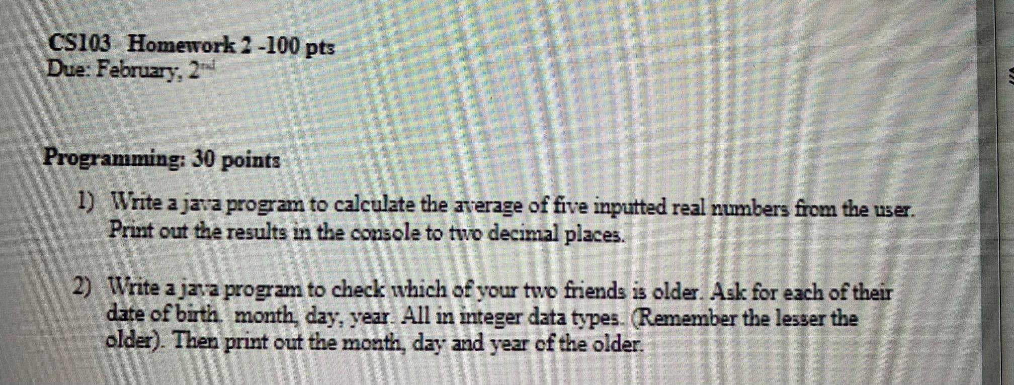 Solved CS103 Homework 2 -100 pts Due: February, 2 | Chegg.com