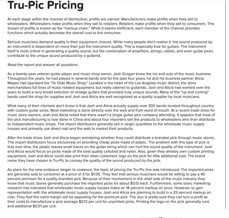 Solved Tru-Pic Pricing At each stage within the channel of | Chegg.com
