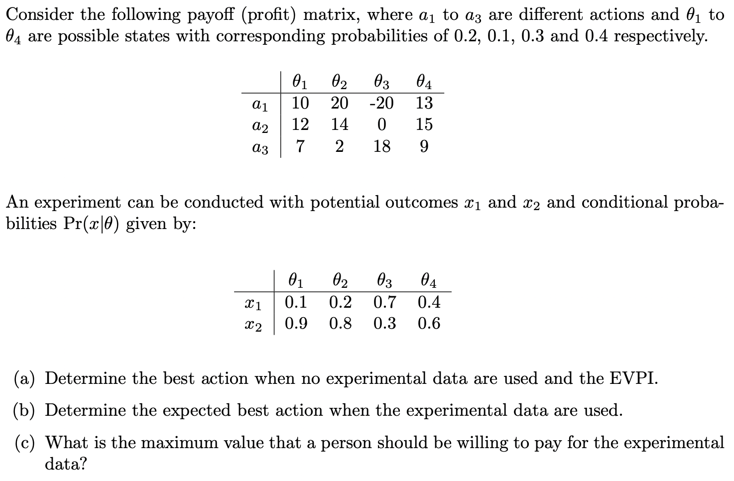 Solved Consider the following payoff (profit) matrix, where | Chegg.com