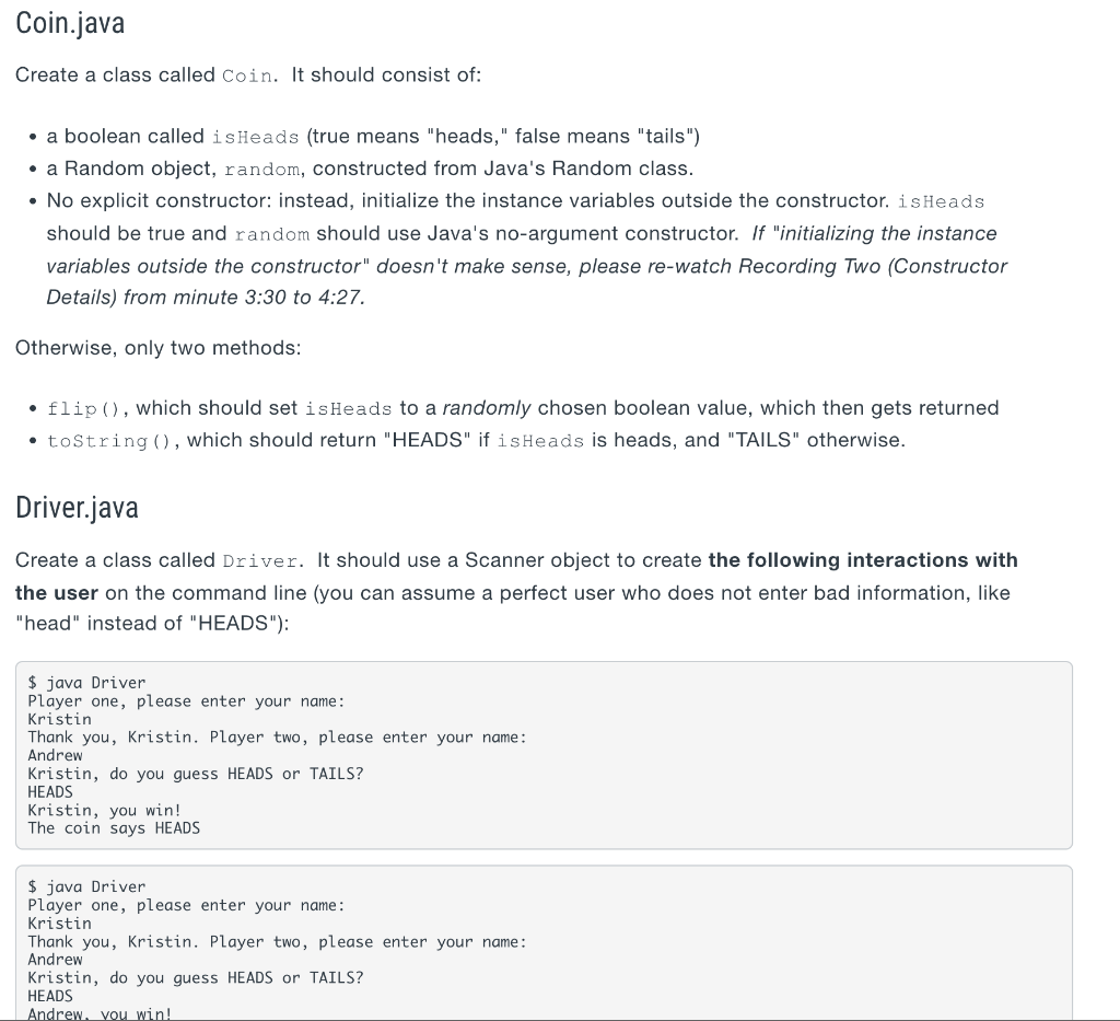 Solved Create a class called Coin. It should consist of: - a | Chegg.com