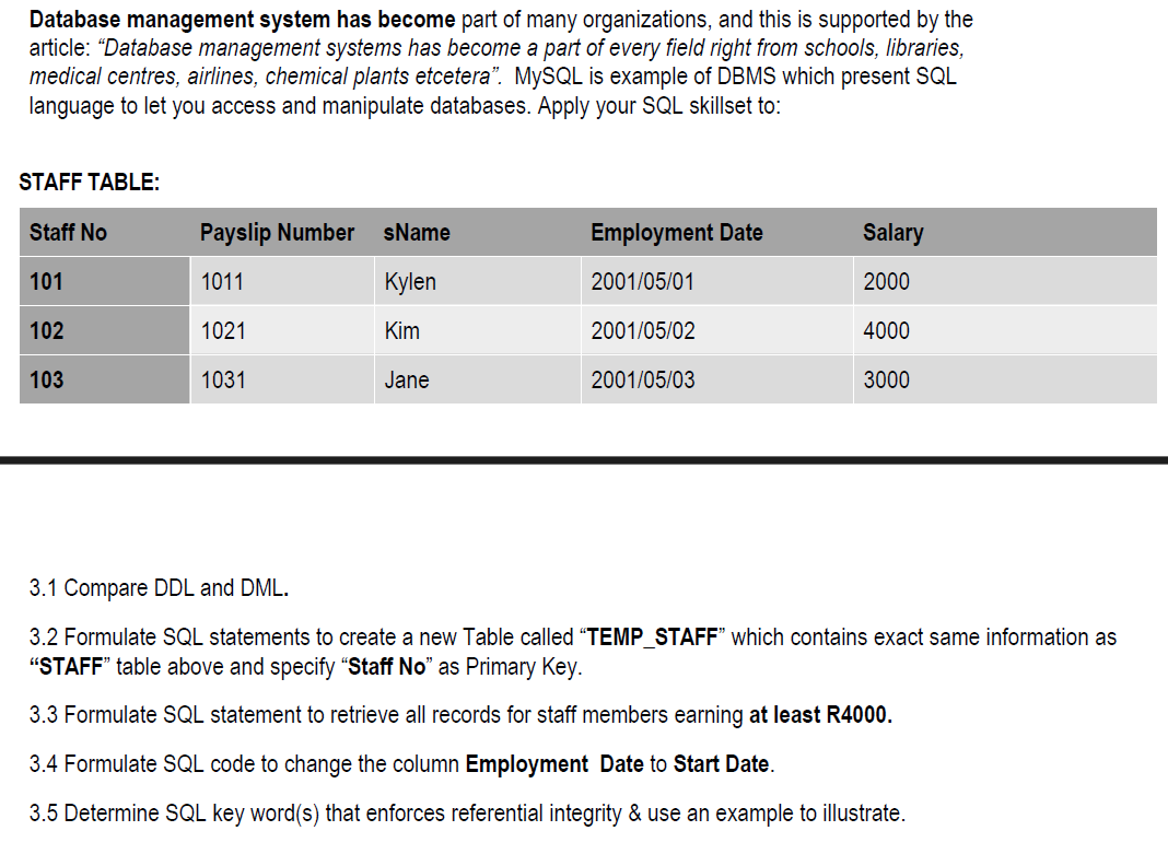 Solved Database management system has become part of many | Chegg.com