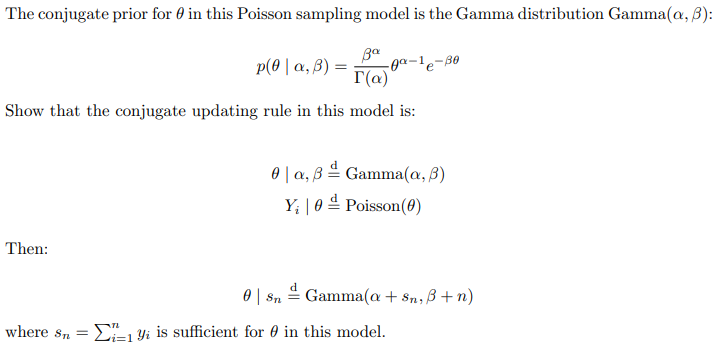 Solved The conjugate prior for θ in this Poisson sampling | Chegg.com